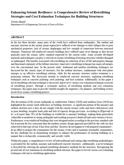 Enhancing Seismic Resilience A Comprehensive Review Of Retrofittingstrategies And Cost