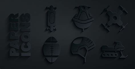 헬멧 드론 비행 럭비 공 설상차 제트 스키 및 롱 보드 또는 스케이트 보드 아이콘을 설정합니다 벡터 0명에 대한 스톡 벡터 아트