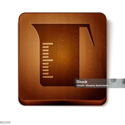 갈색 측정 컵은 흰색 배경에 격리 된 건조 및 액체 식품 아이콘을 측정합니다 손잡이가 달린 플라스틱 그라디드 비커 나무 사각형 버튼입니다 벡터 일러스트레이션 가정 생활에