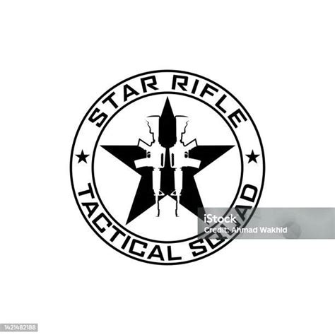 별 및 무기 소총 기호 원 배지 벡터 일러스트 레이 션 기호 Fot 군사 병기 전술 디자인 템플릿 경찰 배지에 대한 스톡 벡터 아트 및 기타 이미지 Istock