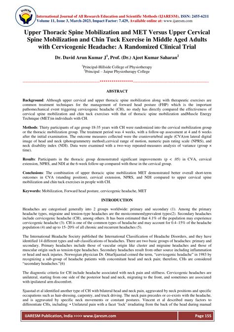 Pdf Upper Thoracic Spine Mobilization And Met Versus Upper Cervical Spine Mobilization And