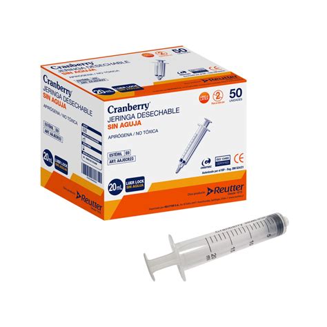 Jeringa 20ml Sin Aguja Con Punta Luer Lock 1 Caja 50 Unid Safe