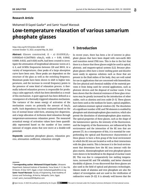 Pdf Low Temperature Relaxation Of Various Samarium Phosphate Glasses
