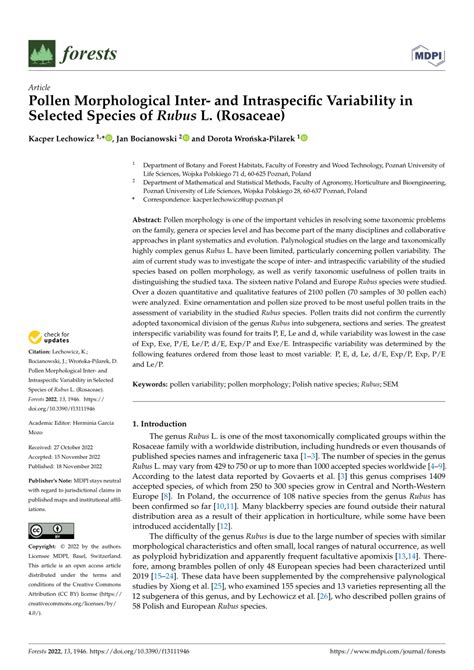 Pdf Pollen Morphological Inter And Intraspecific Variability In Selected Species Of Rubus L