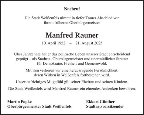 Traueranzeigen Von Manfred Rauner Abschied Nehmende