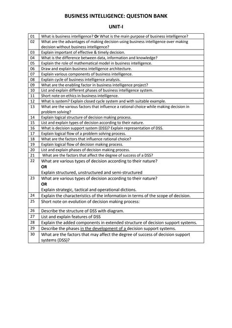 solution tybscit sem vi business intelligence bi question bank all