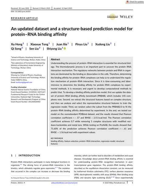 Pdf An Updated Dataset And A Structure‐based Prediction Model For Protein Rna Binding Affinity