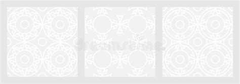set of seamless gray patterns of circles arcs lines to create fabric