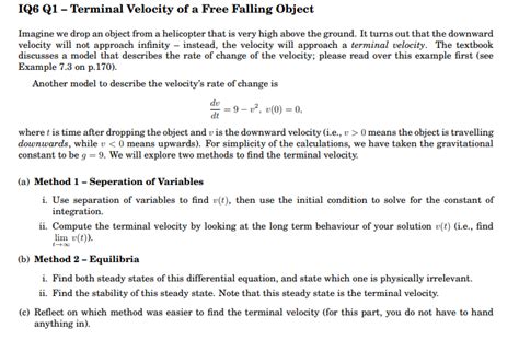 Solved Iq6 Q1 Terminal Velocity Of A Free Falling Object