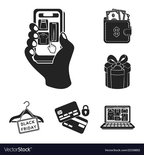 E Commerce Purchase And Sale Black Icons In Set Vector Image