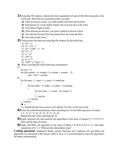 Using Big Oh Notation Question 1using Big Oh Notation Indicate