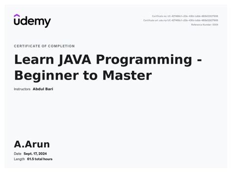 Completed Java Programming Beginner To Master On Udemy Arun Ananth