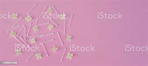 밝은 분홍색에 흰색 재스민 꽃 근처의 흰색 새싹이 닫힙니다 일상적인 뷰티 루틴을 위한 스킨케어 제품 아름다움 개념입니다 플랫 레이 0명에 대한 스톡 사진 및 기타 이미지