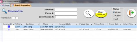 Ms Access Car Rental Database
