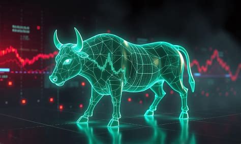 Futuristic Digital Bull Neon Green Holographic Effect Stock Market Data Charts Premium Ai