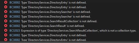 Vs2022 Errors Bc40056 Systemdirectoryservices Doesnt Contain A Public Member Vbforums