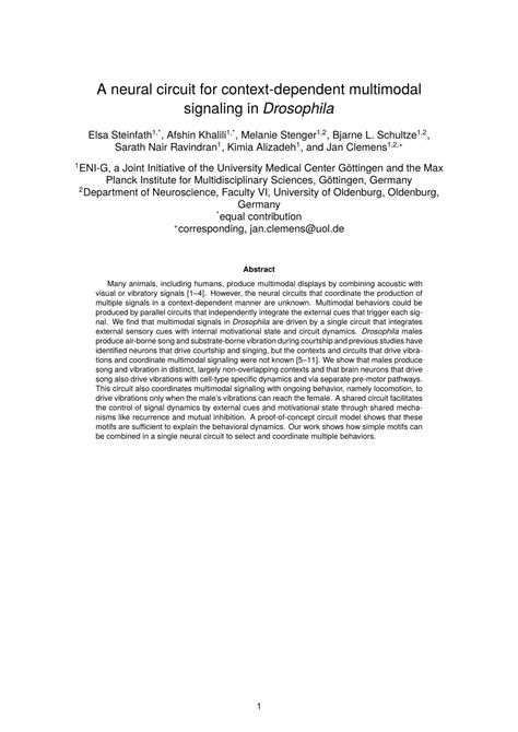 Pdf A Neural Circuit For Context Dependent Multimodal Signaling In Drosophila