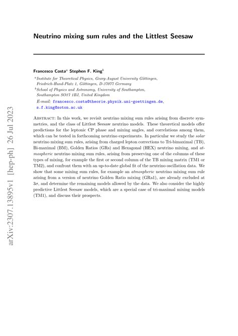 Pdf Neutrino Mixing Sum Rules And The Littlest Seesaw