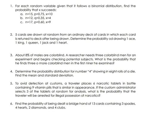 Solved For Each Random Variable Given That It Follows A Chegg Com