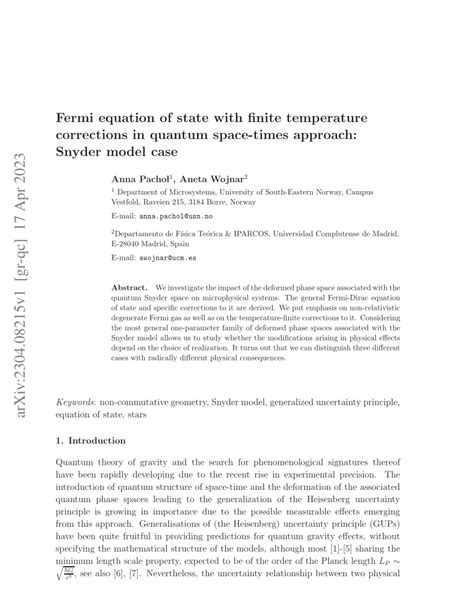 Pdf Fermi Equation Of State With Finite Temperature Corrections In