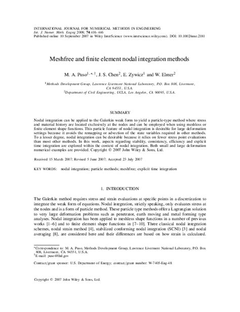 Pdf Meshfree And Finite Element Nodal Integration Methods