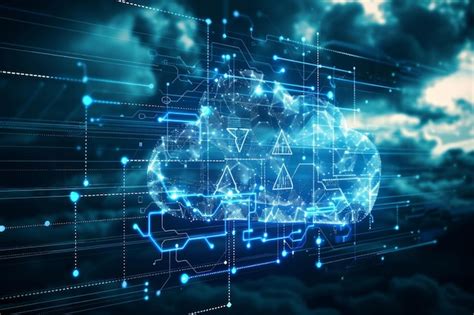 Cloud Computing And Network Security Abstract Cloud With Glowing Circuits Against Dark Blue