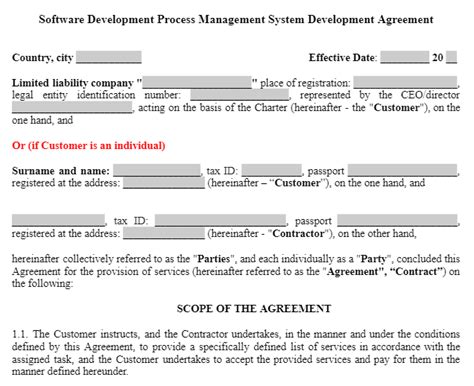 Software Development Process Management System Development Agreement
