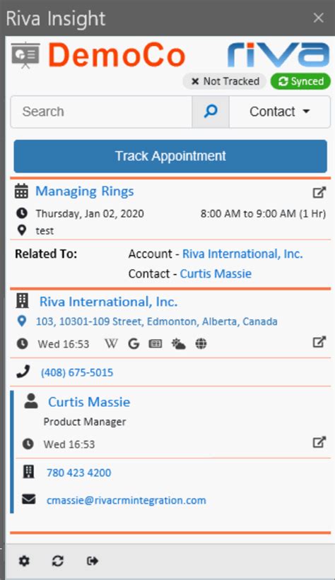 Track In Crm Appears In The Side Panel Of Riva Insight Riva Engine Knowledgebase