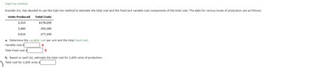 solved a determine the variable cost per unit and the total