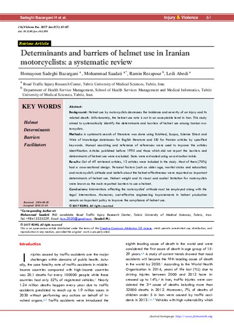 Pdf Determinants And Barriers Of Helmet Use In Iranian Motorcyclists A Systematic Review