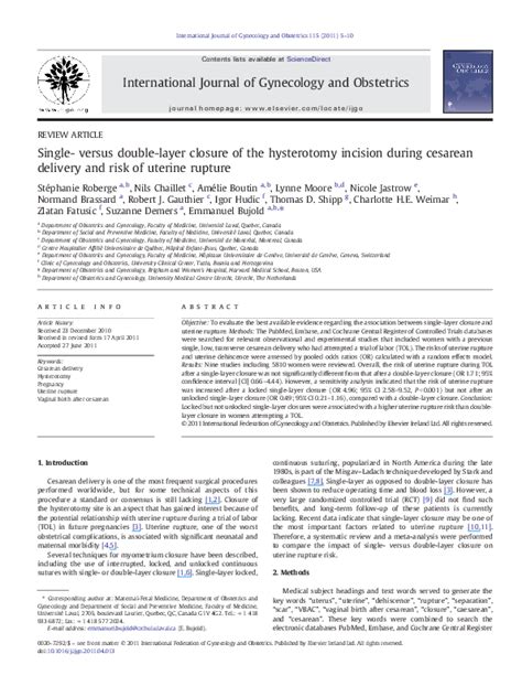 Pdf Single Versus Double Layer Closure Of The Hysterotomy Incision During Cesarean Delivery