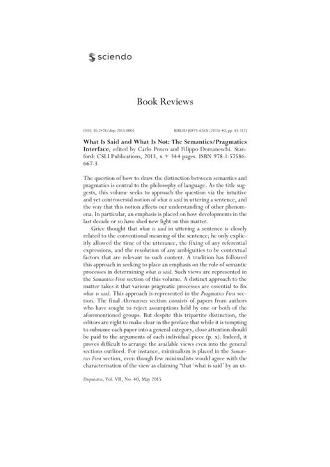 PDF What Is Said And What Is Not The Semantics Pragmatics Interface