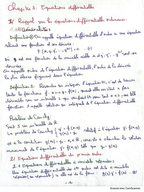 Chapitre 3 Équations Différentielles Partie 1 Pdf