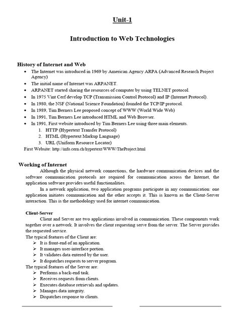 Web Technology Unit 1 Part 1 Pdf World Wide Web Internet And Web
