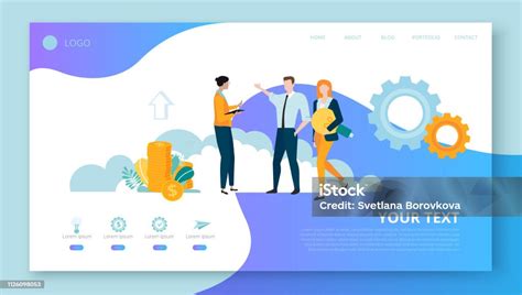 사이트에 대 한 페이지 또는 사람들 돈과 텍스트에 대 한 공간 비즈니스 프로젝트에 대 한 서식 파일 웹 페이지를 방문 개념에 대한 스톡 벡터 아트 및 기타 이미지 Istock