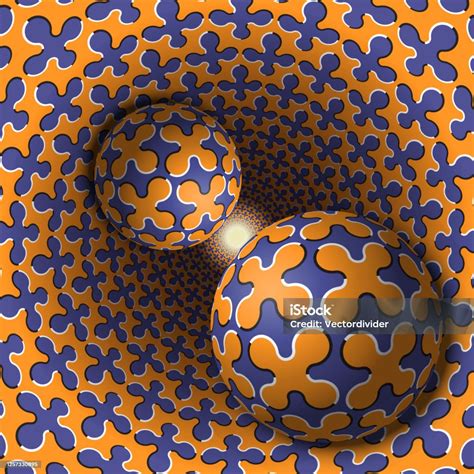 두 개의 공이 구멍에서 움직이고 있습니다 십자형 모양 패턴의 3d 오브젝트입니다 초현실적 인 스타일의 착시 추상화 3차원 형태에 대한 스톡 벡터 아트 및 기타 이미지