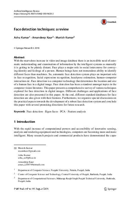 Pdf Face Detection Techniques A Review