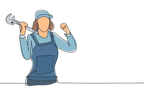 Premium Vector Single Continuous Line Drawing Female Plumber With