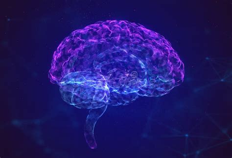 Brain Blue 3d Side Of The Brain With Synapses And Glowing Neurons Conceptual Image Of The