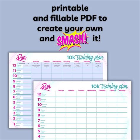 12 Week 10k Run Training Plan Template Printable And Fillable Pdf Etsy