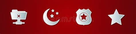 Set FTP Cancel Operation Moon And Stars Police Badge And Star Icon Vector Stock Illustration