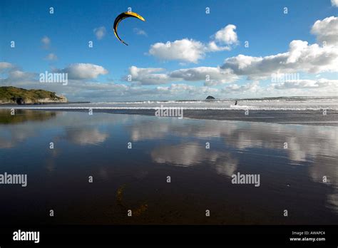 Kite Surfing Muriwai Beach Auckland New Zealand Model Release 416 Stock
