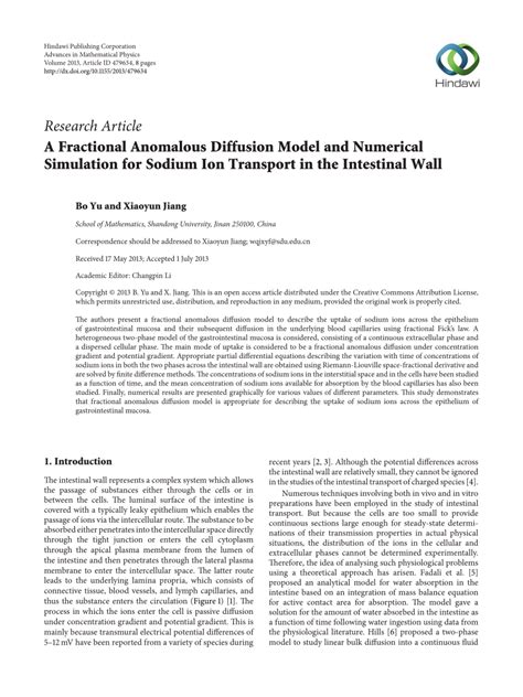 Pdf A Fractional Anomalous Diffusion Model And Numerical Simulation