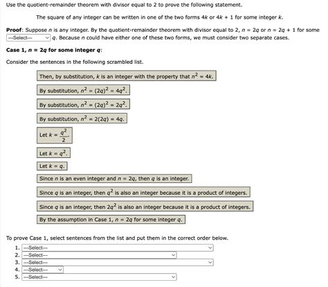 solved use the quotient remainder theorem with divisor equal