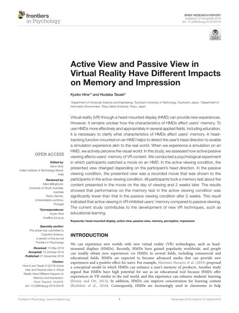 Pdf Active View And Passive View In Virtual Reality Have Different