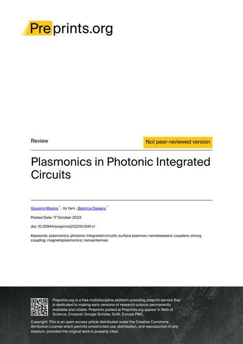 Pdf Plasmonics In Photonic Integrated Circuits
