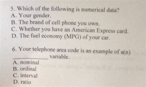 Solved 5 Which Of The Following Is Numerical Data A Your