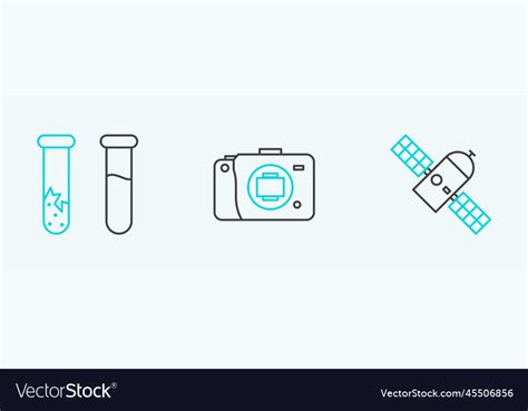 Set Line Satellite Test Tube And Flask Royalty Free Vector