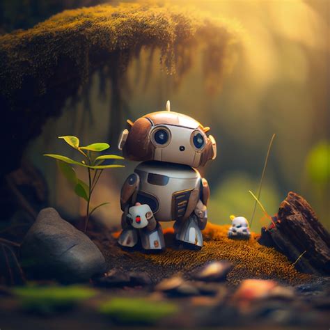 Premium Photo Small Cute Robot In Fantasy World