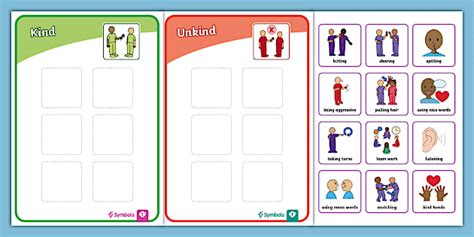 Twinkl Symbols Kind And Unkind Sorting Activity Twinkl